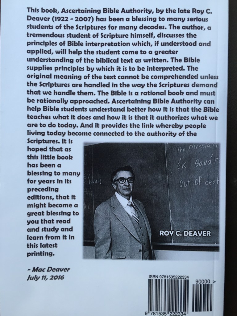 Roy C. Deaver: “Ascertaining Bible Authority” – Biblical Notes